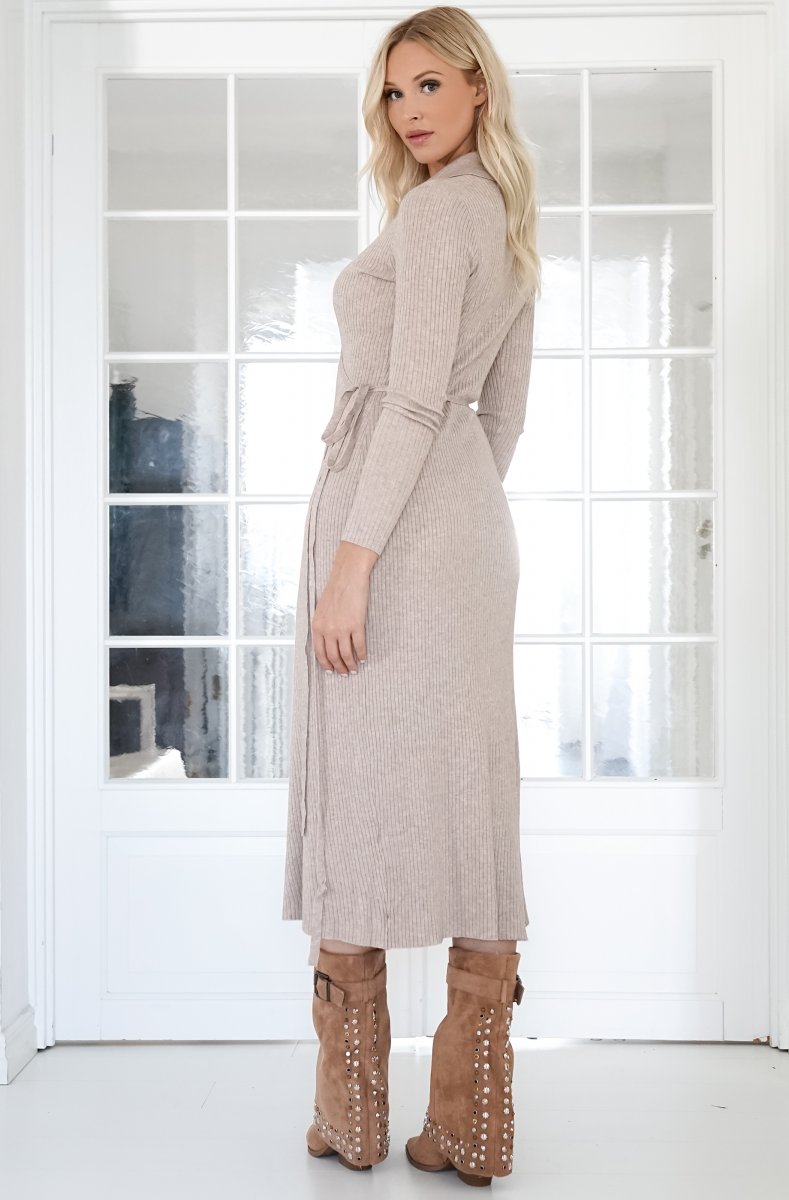 Mixed Brands - Wrap Dress 7007 - Fango Chiaro - KLÄDER - DAM