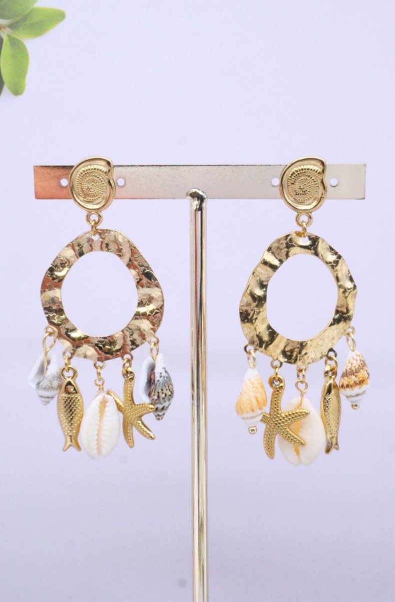 Mixed Brands - Earrings shell fish seastar H1113 - Gold