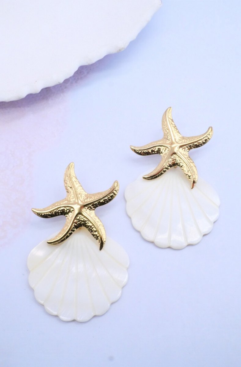 Mixed Brands - Earrings Seastar and Shell Z406 - Gold - DAM