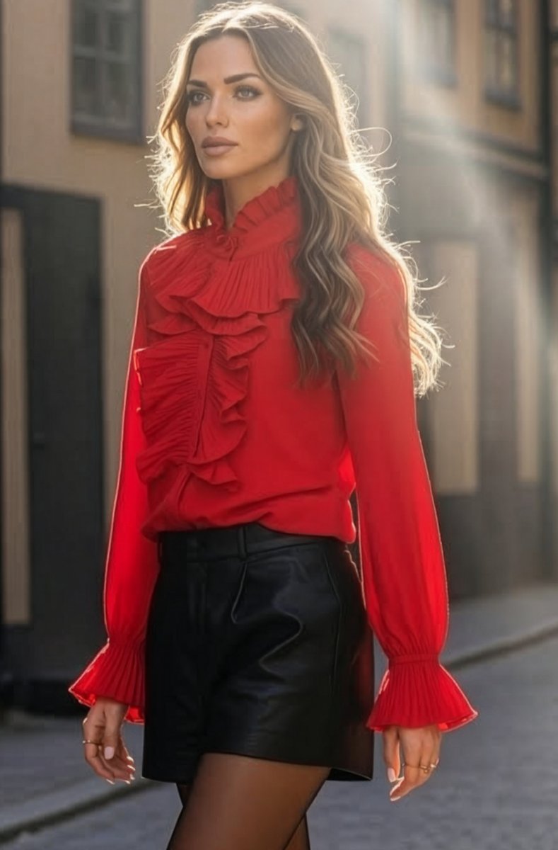 Mixed Brands - Ruffle Blouse 8497-2003 - Red - DAM